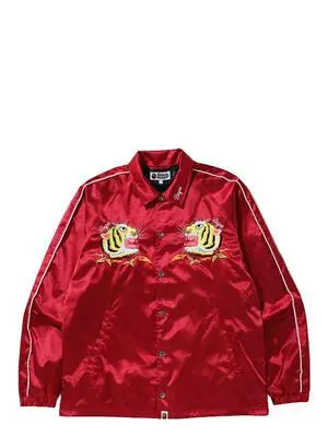 A BATHING APE Tiger Embroidered Coach Jacket - Red