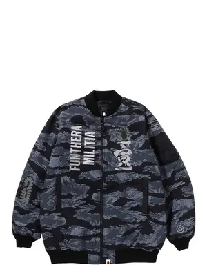 A BATHING APE Tiger Camo Ma1 Long Jacket - Black