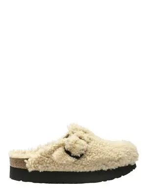 BIRKENSTOCK Boston Big Buckle Platform Shearling Clogs - Teddy Eggshell