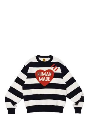 HUMAN MADE Striped Heart Knit Sweater - Navy Blue
