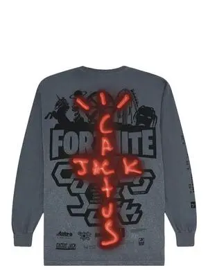 TRAVIS SCOTT Back Bling Long Sleeve Tee Shirt - Washed Grey
