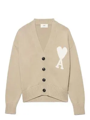 Ami De Coeur Boxy Fit Cardigan - Beige/white