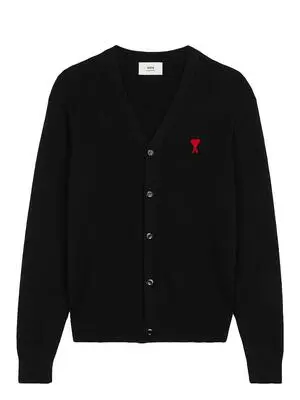 Ami De Coeur Merino Wool Cardigan - Black/red