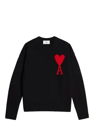 Ami De Coeur Intarsia Merino Wool Sweater - Black/red