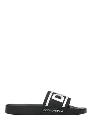 Dolce & Gabbana Beachwear Sliders With Dg Logo - Black/white