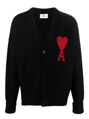 Ami De Coeur Merino Wool Oversize Cardigan - Black/red