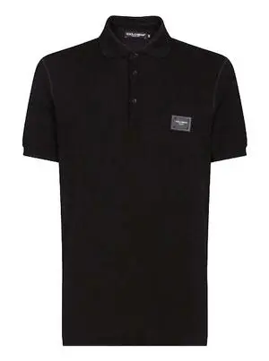 Dolce & Gabbana Cotton Pique Branded Plate Polo Shirt Black
