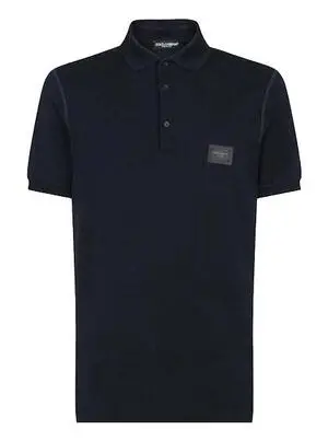 Dolce & Gabbana Cotton Pique Branded Plate Polo Shirt Blue