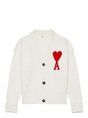 Ami De Coeur Merino Wool Oversized Cardigan - White/red
