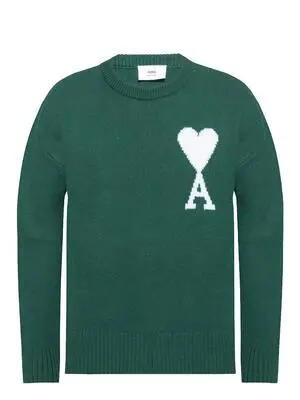 Ami De Coeur Merino Wool Oversized Crewneck Sweater - Green/white
