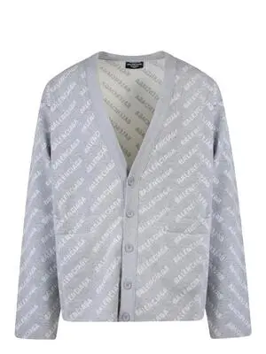 Balenciaga Allover Iconic Logo Cotton Cardigan - Grey
