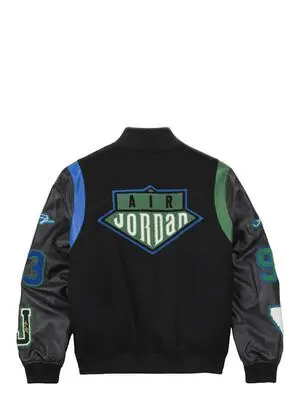 JORDAN X Aleali May Varsity Jacket - Black Game Royal Pine Green