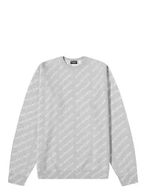 Balenciaga Allover Logo Knit Crewneck Sweatshirt - Grey/white