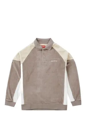 Supreme Paneled Velour Long Sleeve Polo Shirt - Light Brown