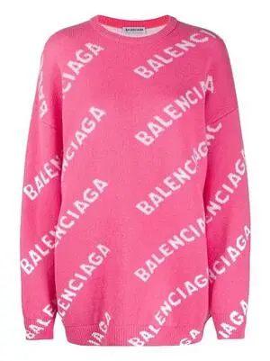 Balenciaga Allover Logo Wool Blend Jumper - Pink/white