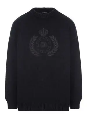 Balenciaga Bb Laurel Crown Logo Crewneck Knitted Sweater - Black