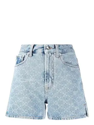 Off-White Bleached Denim Arrow Print Shorts - Light Blue
