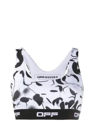 Off-White Abstract Print Racerback Sports Bra - Black/white