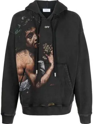 Off-White Bacchus Print Cotton Hoodie - Black