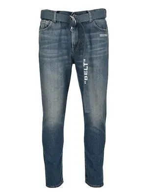 Off-White Belted Slim Fit Jeans - Medium Blue/white
