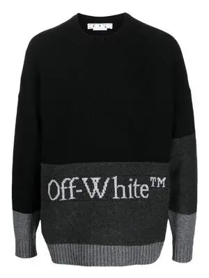 Off-White Blocked Intarsia Logo Crew Sweater - Black/grey