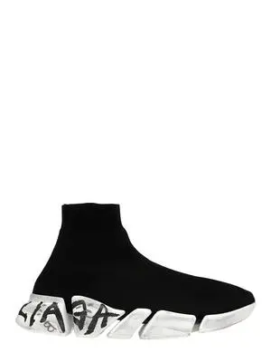 Balenciaga Speed 2.0 Graffiti Recycled Knit Sneakers Black/white
