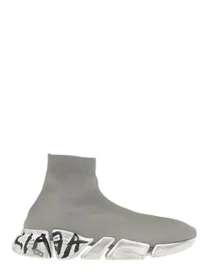 Balenciaga Speed 2.0 Graffiti Knit Sneakers - Grey/white