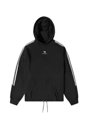 Balenciaga Sporty B Side Stripe Oversized Hoodie - Black/grey/white