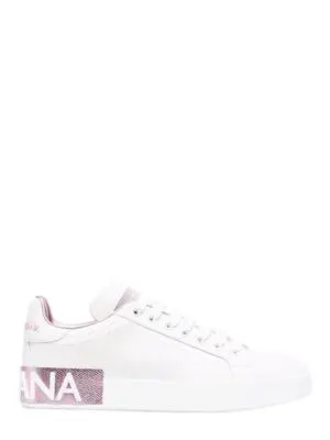 Dolce & Gabbana Portofino Metallic Sneakers - White/pink