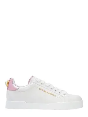 Dolce & Gabbana Portofino Metallic Pearl Sneakers - White/pink