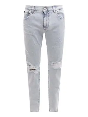 Dolce & Gabbana Stretch Cotton Ripped Jeans - Blue