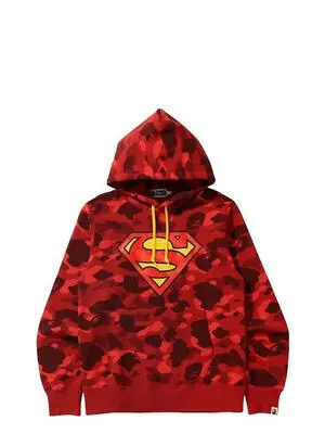 BAPE X Dc Superman Camo Pullover Hoodie - Red