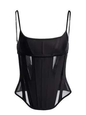 MUGLER H&m Mesh Paneled Corset Top - Black