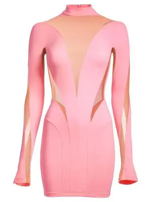 MUGLER H&m Mesh-paneled Mini Dress - Pink/beige