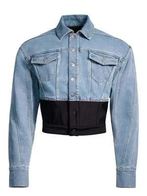 MUGLER Defined-waist Denim Jacket - Light Denim Blue/black