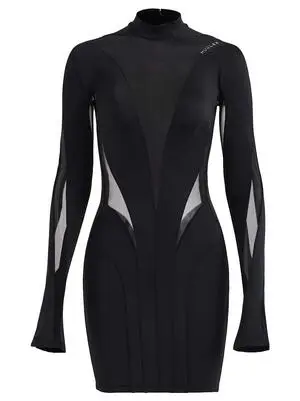 MUGLER Mesh Paneled Mini Dress - Black