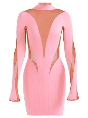 MUGLER Mesh Paneled Mini Dress - Pink