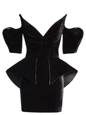 MUGLER H&m Velvet Peplum Dress - Black