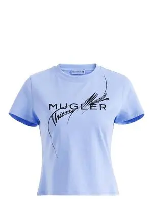 MUGLER H&m Printed Fitted T-shirt - Blue