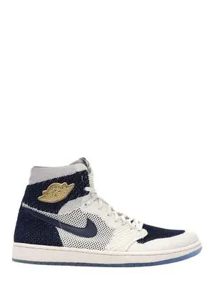 JORDAN Jordan 1 Retro High Flyknit Derek Jeter RE2PECT Sail/metallic Gold/midnight Navy Blue
