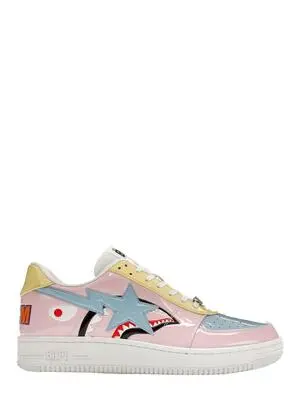 A BATHING APE A Bathing Ape BAPEsta M2 20th Anniversary Patent Sneakers Pink/sky Blue/yellow