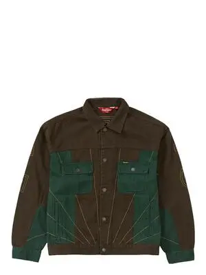 Supreme Radial Embroidered Denim Trucker Jacket - Brown