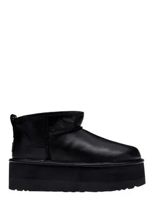 UGG Classic Ultra Mini Platform Leather Boots - Black
