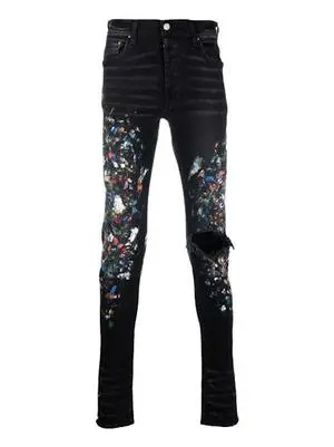 Amiri Painting Distressed Slim Jeans - Black
