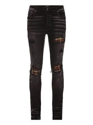 Amiri MX1 Plaid Skinny Fit Jeans Aged Black