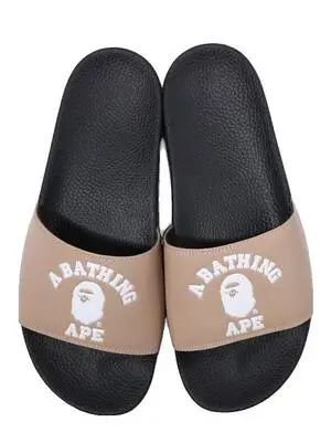 A BATHING APE College Slide Sandal - Beige/black/white