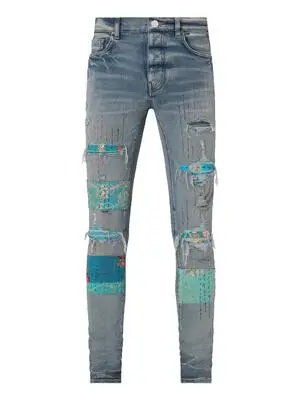 Amiri Vintage Quilt Art Patch Skinny Jeans - Clay Indigo