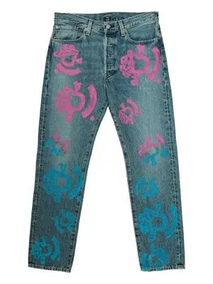 DENIM TEARS Bstroy Tears 501 Light Wash Jean - Pink/blue
