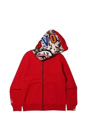 A BATHING APE Bape X Ovo Woodland Camo Shark Reversible Full Zip Hoodie Red