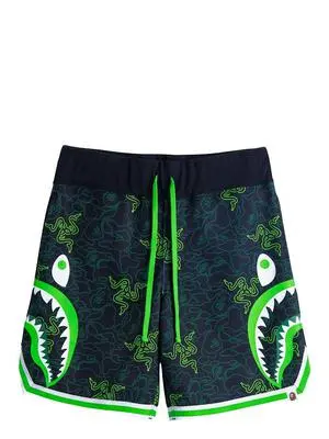 BAPE X Razer Neon Camo Basketball Sweat Shorts - Black Green